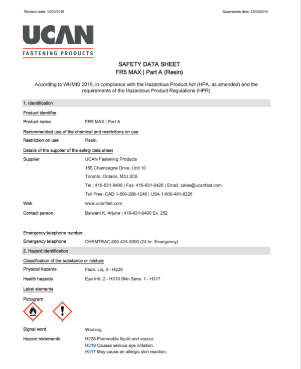 Safety Data Sheet (SDS) - UCAN - Fastening Products