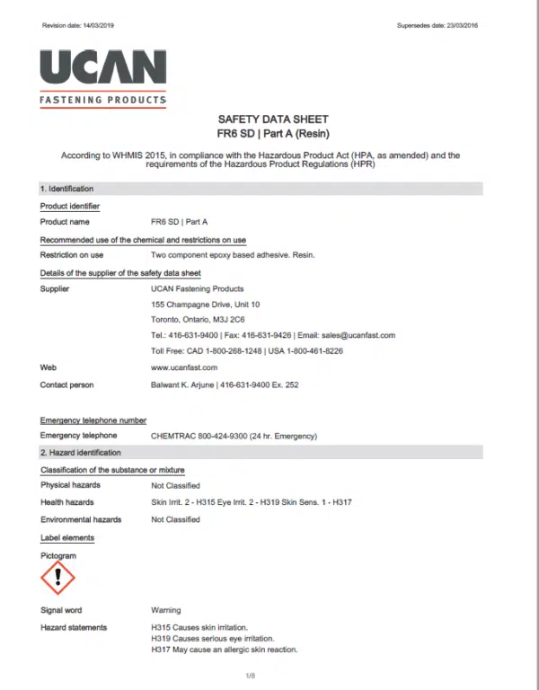 Safety Data Sheet (SDS) - UCAN - Fastening Products