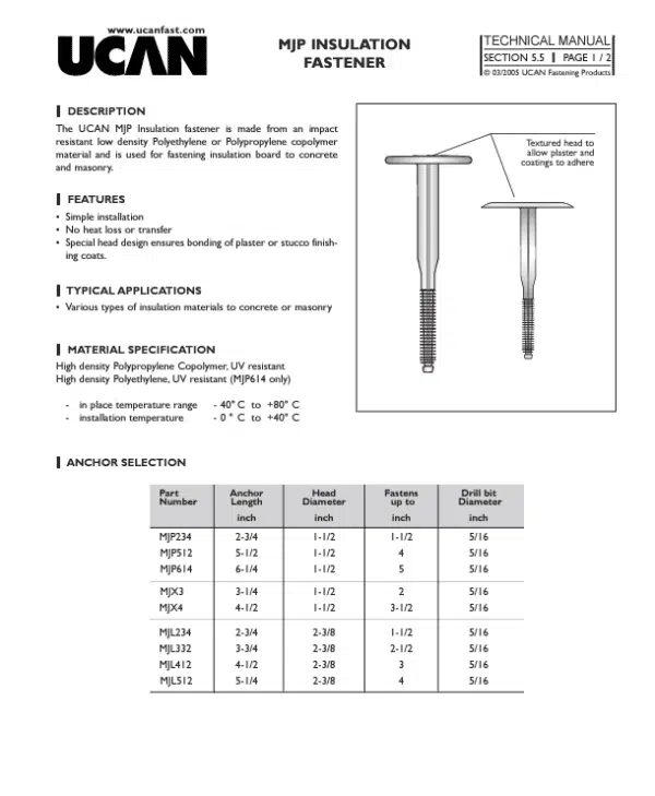 Technical Sheets - UCAN - Fastening Products