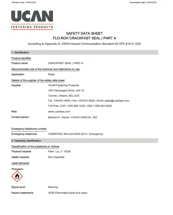 Safety Data Sheet (SDS) - UCAN - Fastening Products